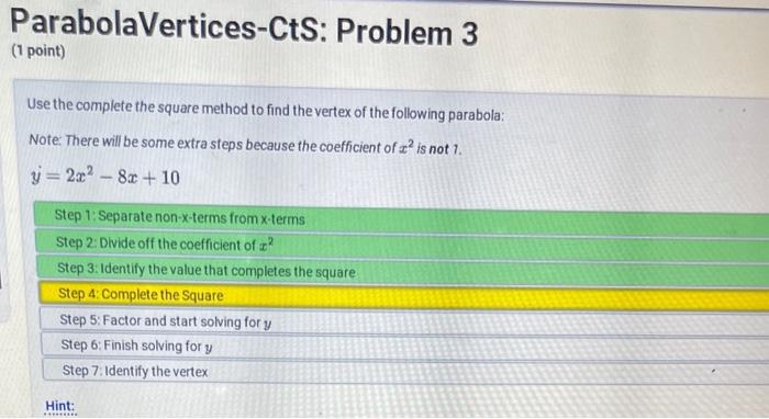 Solved Use the complete the square method to find the vertex | Chegg.com