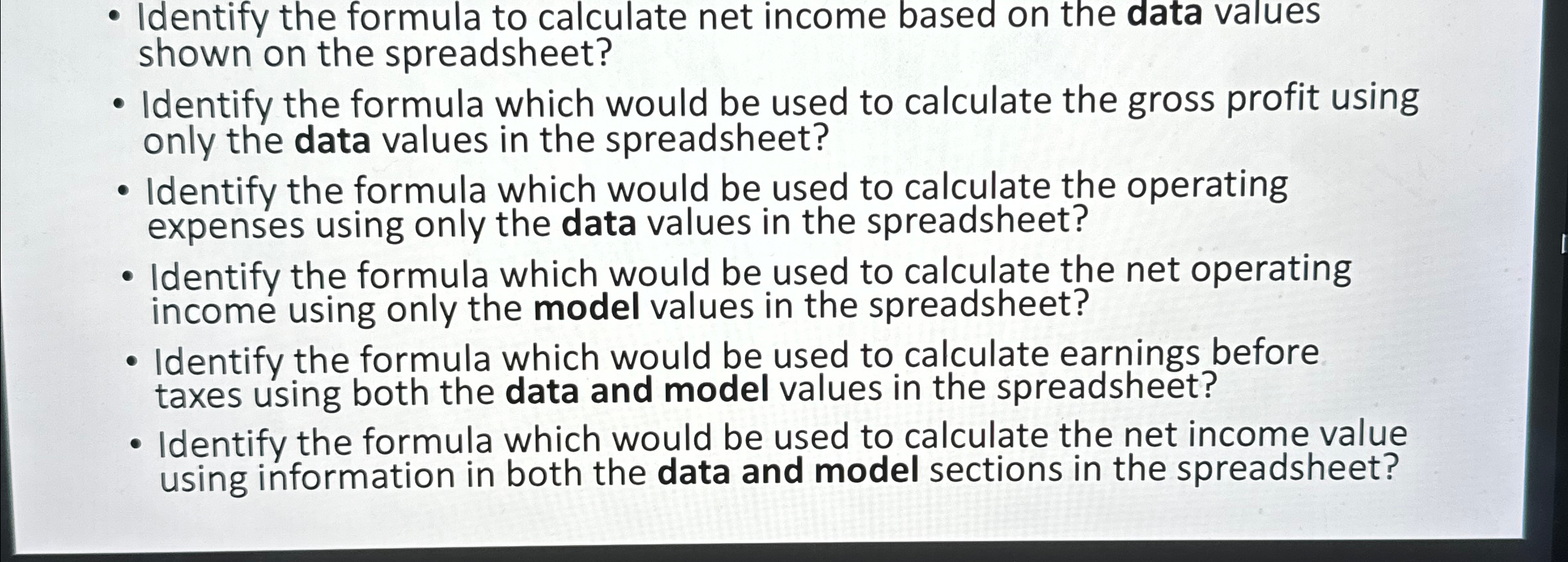 Solved Identify the formula to calculate net income based on | Chegg.com