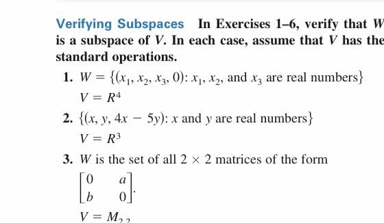 Solved Verifying Subspaces In Exercises 1-6, verify that w | Chegg.com