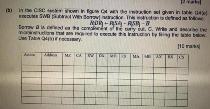 [2 marks] (b) In the CISC system shown in figure Q4 | Chegg.com