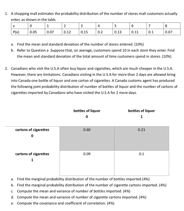 Solved 1. A shopping mall estimates the probability | Chegg.com