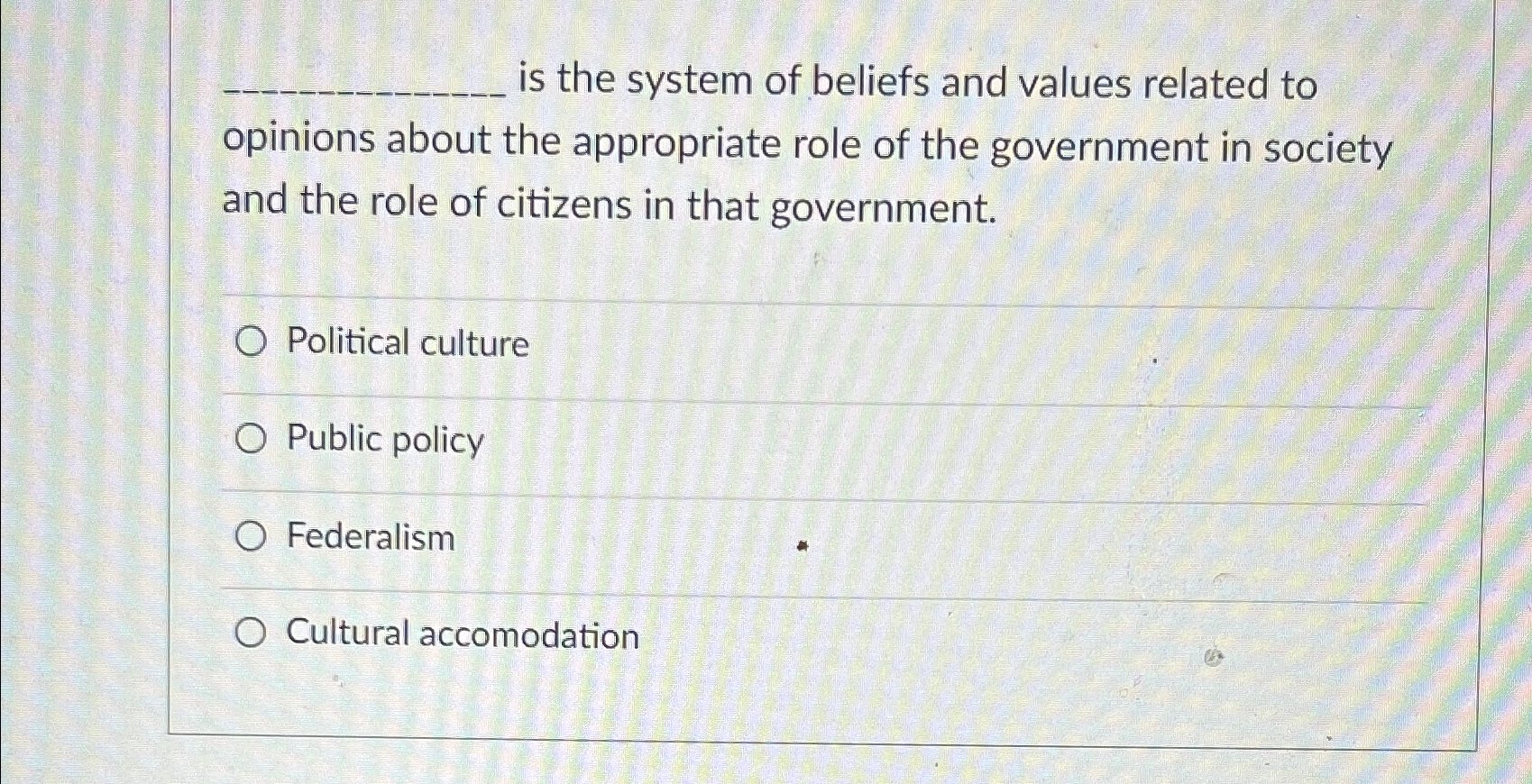 Solved is the system of beliefs and values related to | Chegg.com