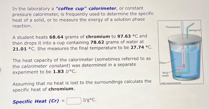 Solved In the laboratory a "coffee cup" calorimeter, or | Chegg.com