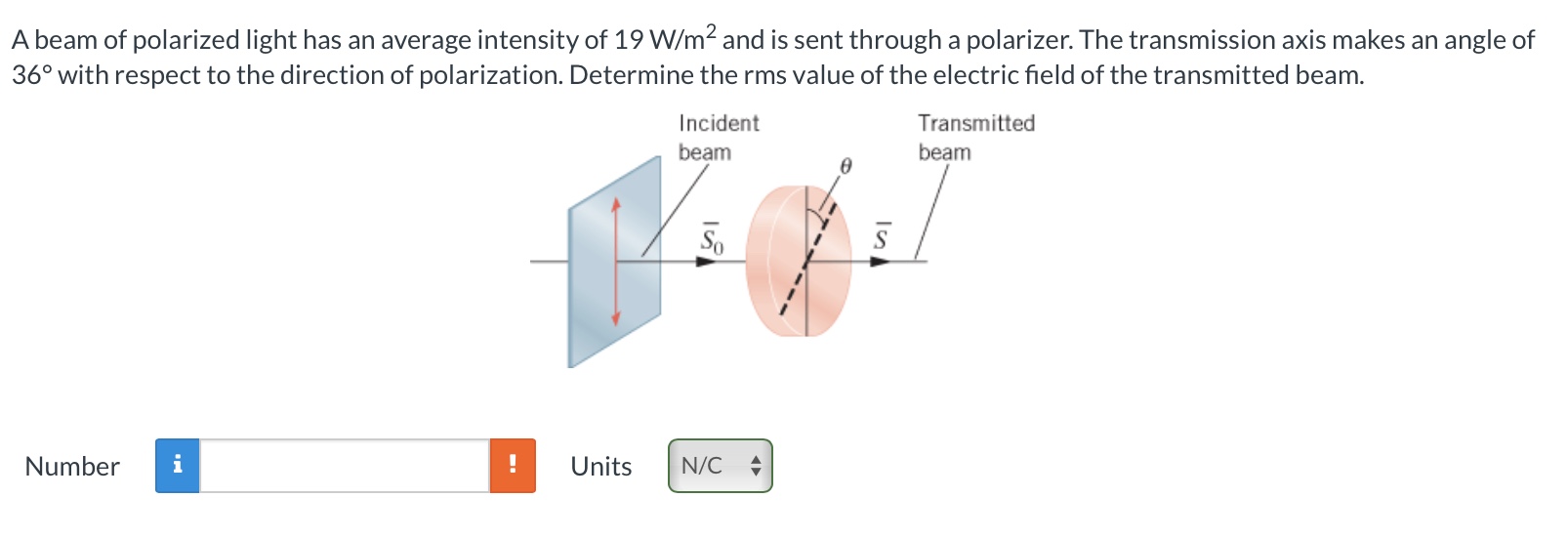 Solved A beam of polarized light has an average intensity of | Chegg.com