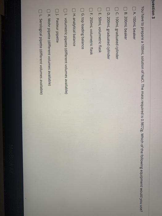 Solved Question 3 You have to prepare a 100ml solution of | Chegg.com