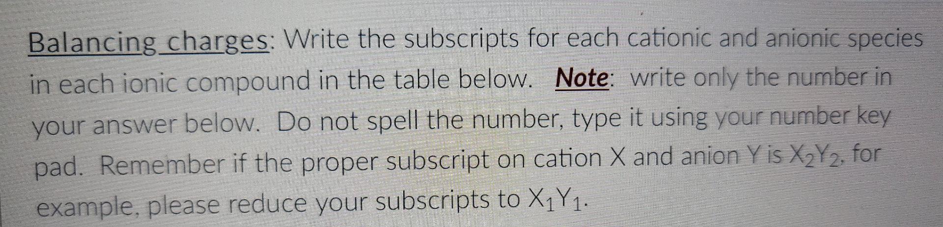 Solved Balancing charges: Write the subscripts for each | Chegg.com