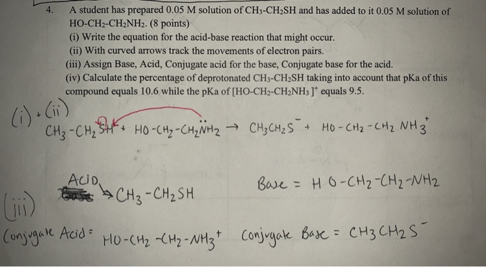 Solved A student has prepared 0.05 M solution of CH3-CH2SH | Chegg.com