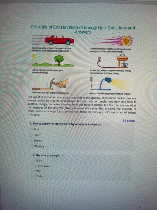 Solved Principle of Conservation of Energy Quiz Questions | Chegg.com