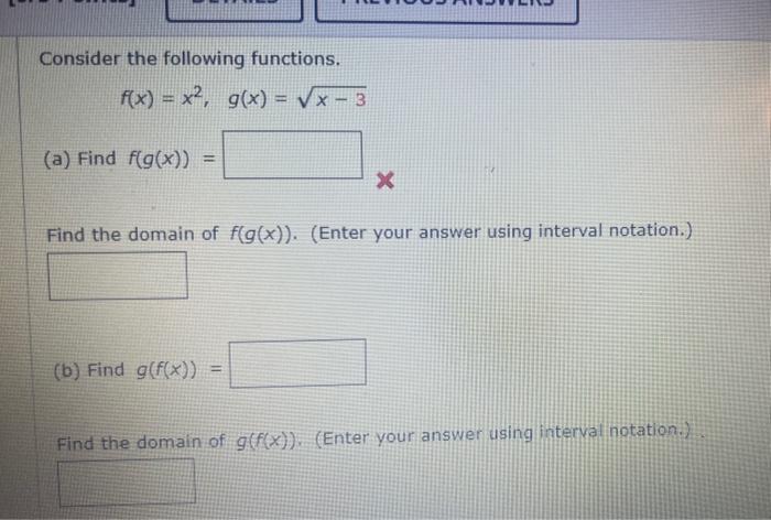 Solved Consider the following functions. f(x)=x2,g(x)=x−3 | Chegg.com