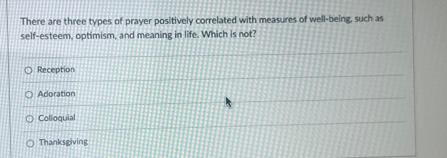Solved There are three types of prayer positively correlated | Chegg.com