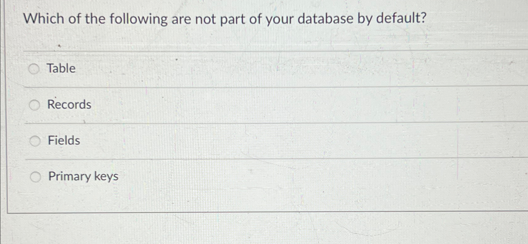 Solved Which of the following are not part of your database | Chegg.com