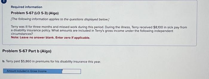 Solved Required information Problem 5-67 (LO 5-3) (Algo) | Chegg.com