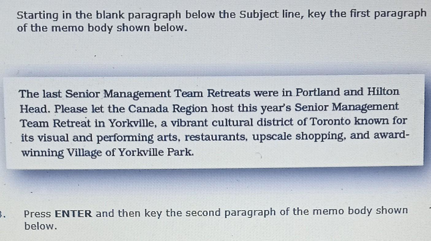 Solved Key a memo using the To, From, Date, and Subject | Chegg.com