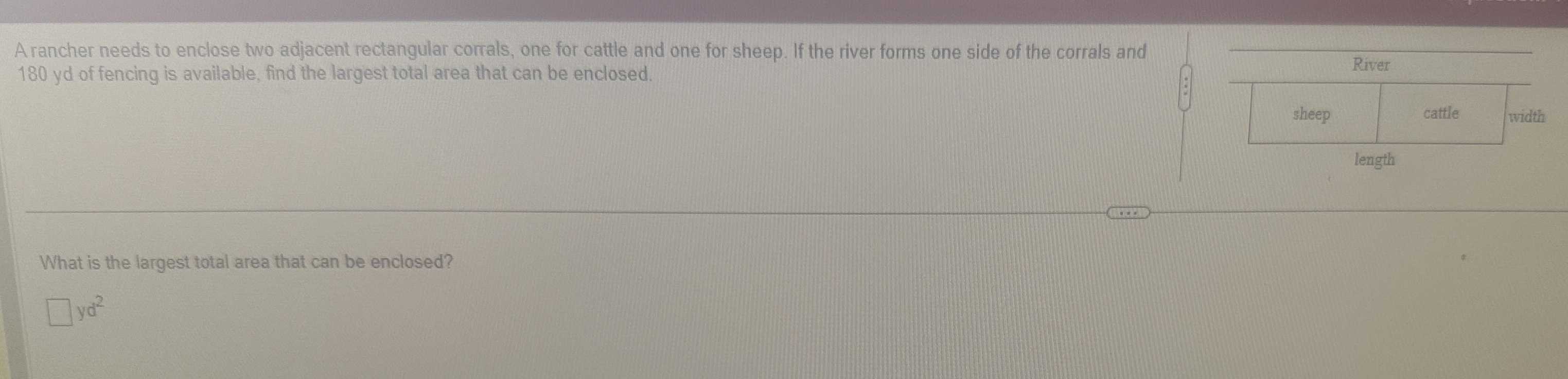Solved A rancher needs to enclose two adjacent rectangular | Chegg.com
