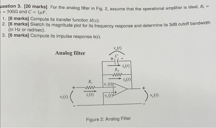 Solved vuestion 3. [20 marks] For the analog filter in Fig. | Chegg.com