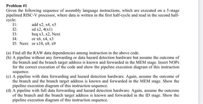 Problem \#1 Given the following sequence of assembly | Chegg.com