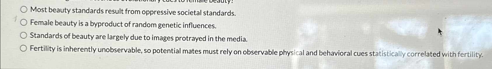 Solved Most beauty standards result from oppressive societal | Chegg.com