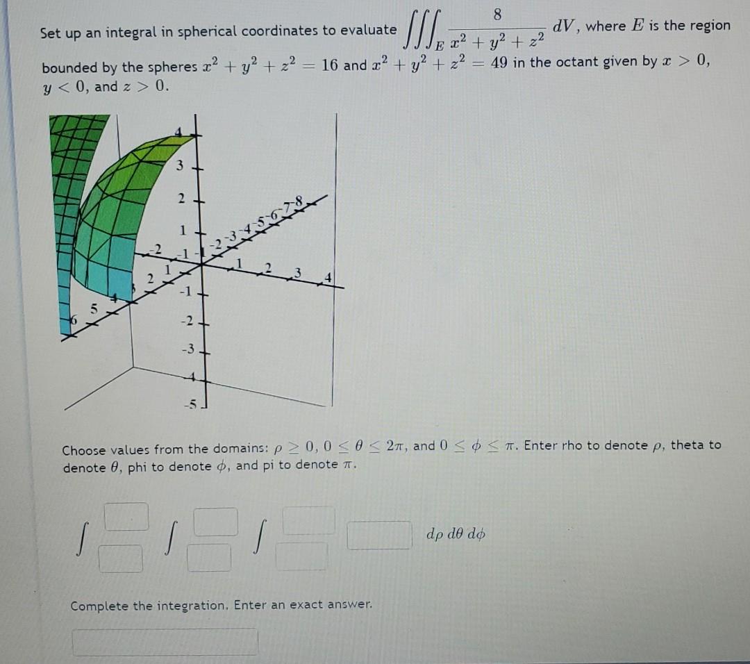 Solved Sexy 8 Set Up An Integral In Spherical Coordinates 0851