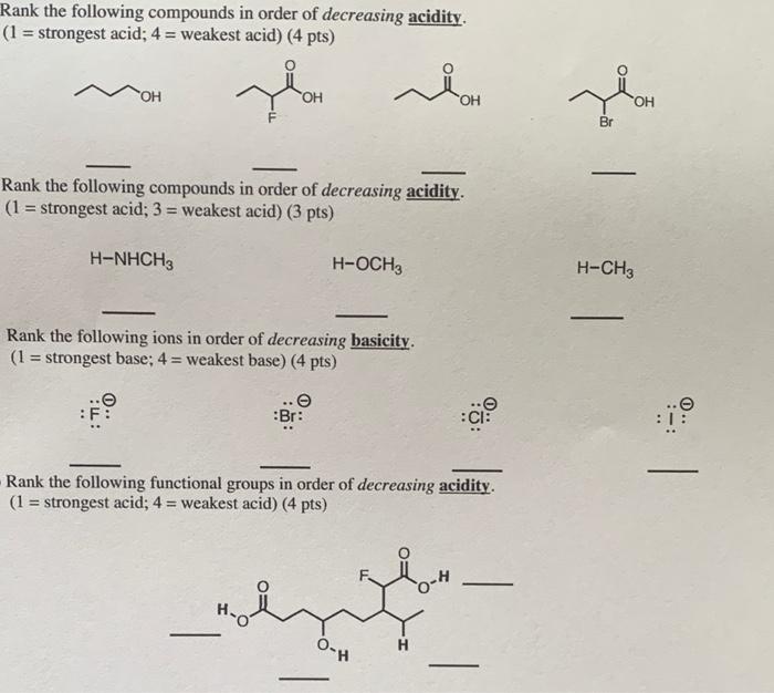 Solved Rank the following compounds in order of decreasing | Chegg.com