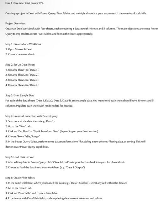Solved Creating A Project In Excel With Power Query Pivot