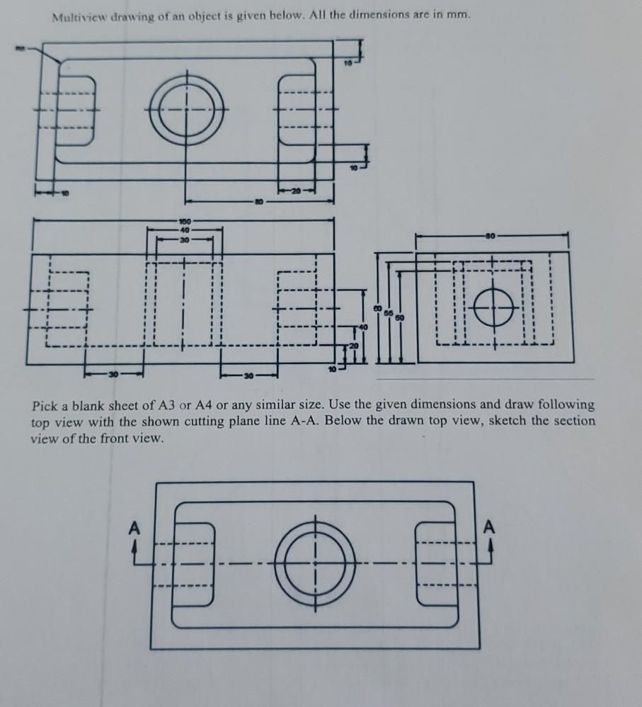 Solved Multiview drawing of an object is given below. All | Chegg.com