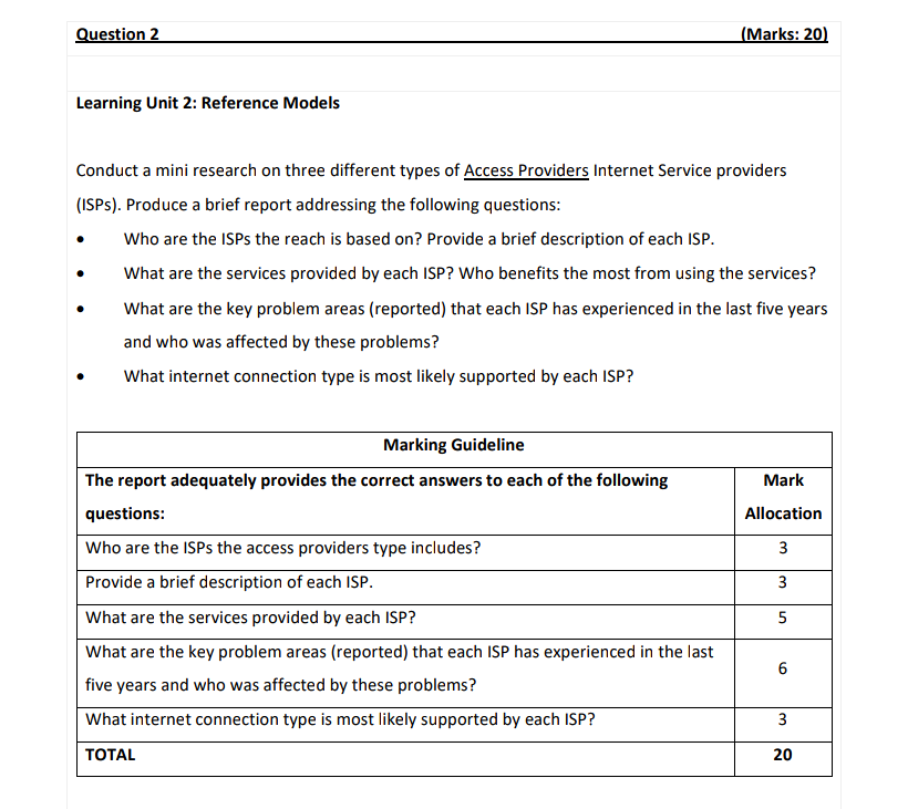 Solved Question 2 (Marks: 20) Learning Unit 2: Reference | Chegg.com
