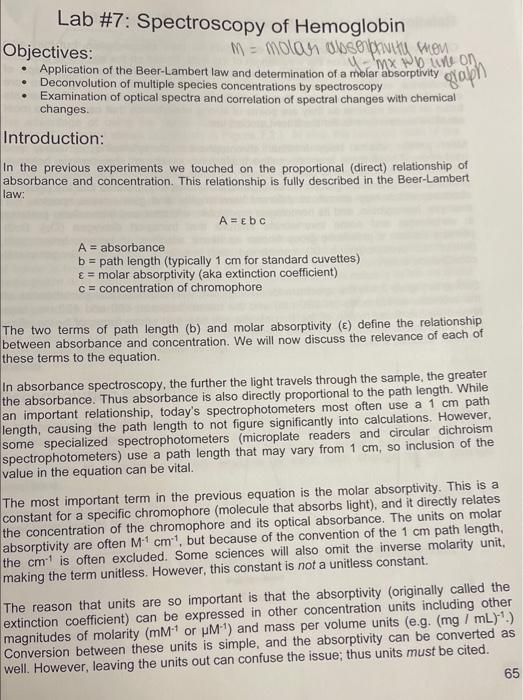 Solved Name: Data Sheet (Lab #7: Spectroscopy of Hemoglobin) | Chegg.com
