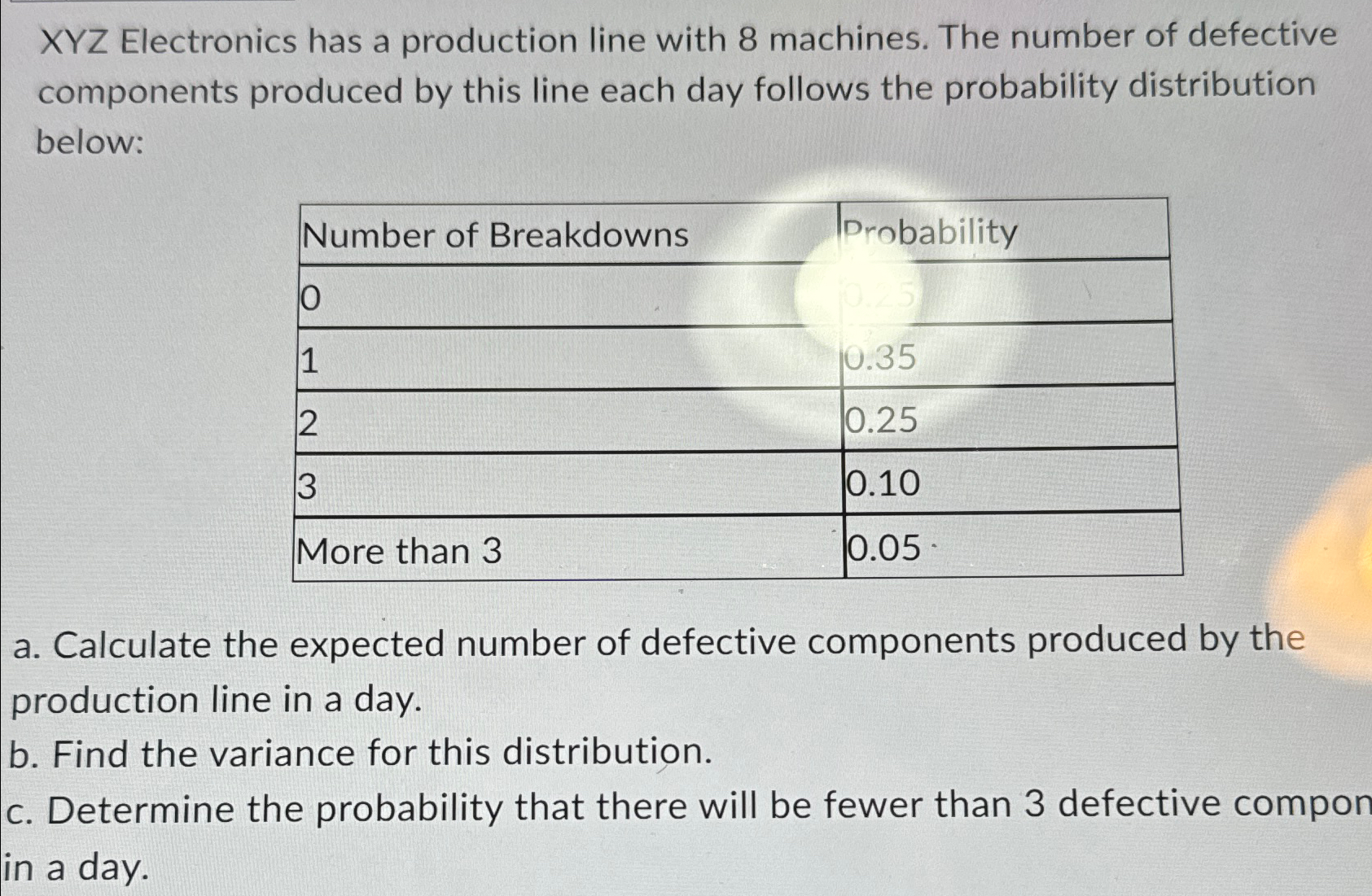 Solved XYZ Electronics has a production line with 8 | Chegg.com