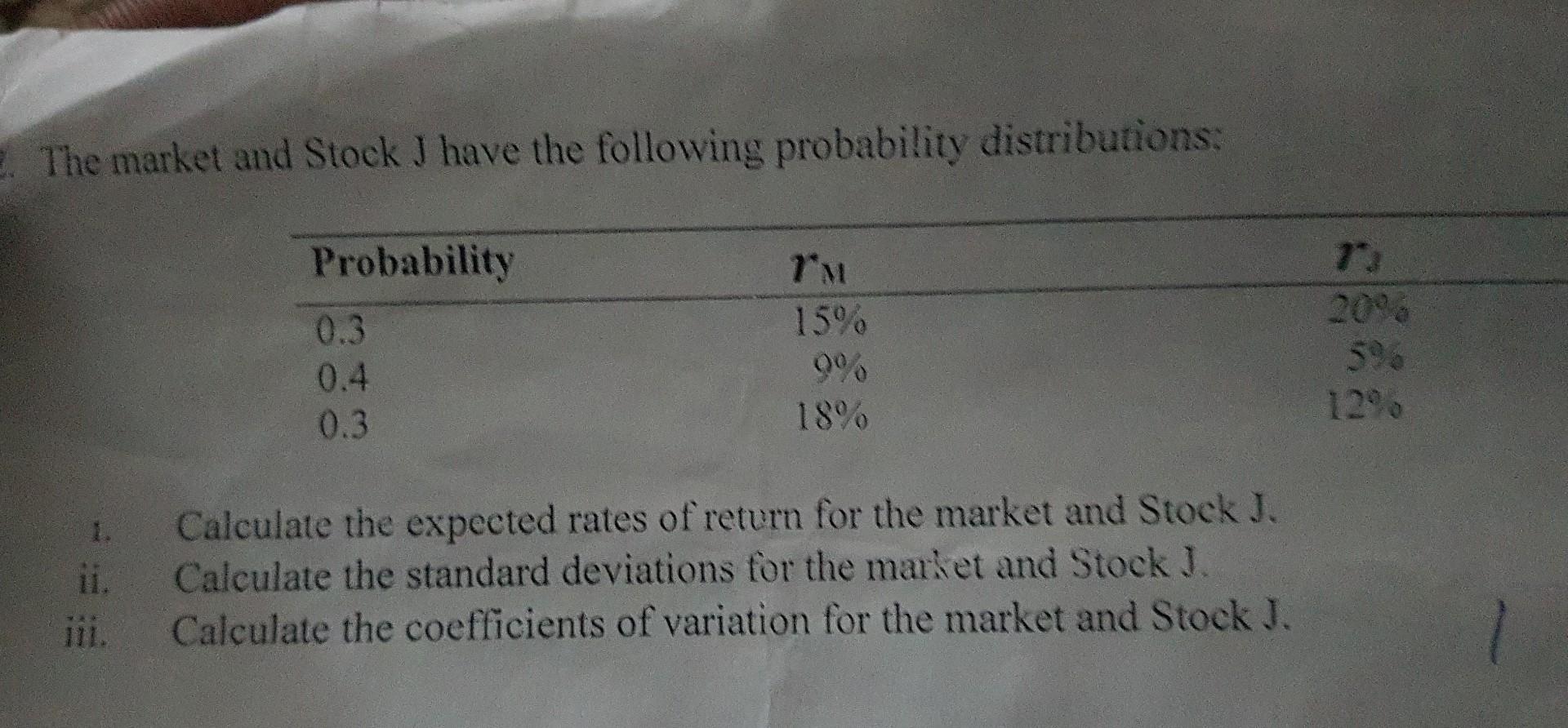 Solved The market and Stock J have the following probability | Chegg.com