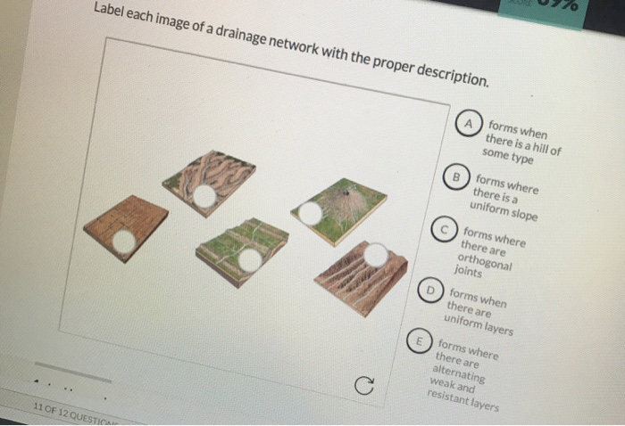 Solved Label each image of a drainage network with the | Chegg.com