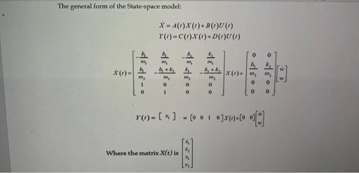 Solved The General Form Of The State Space Model