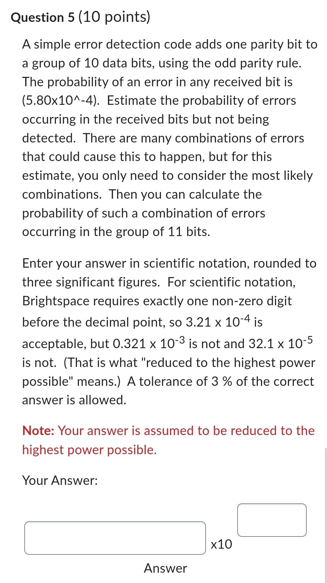 Solved Question 5 (10 points) A simple error detection code | Chegg.com
