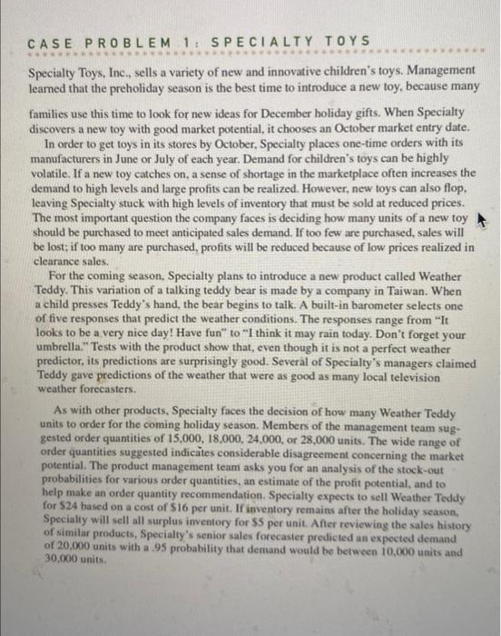 Solved Specialty Toys, Inc., sells a variety of new and | Chegg.com