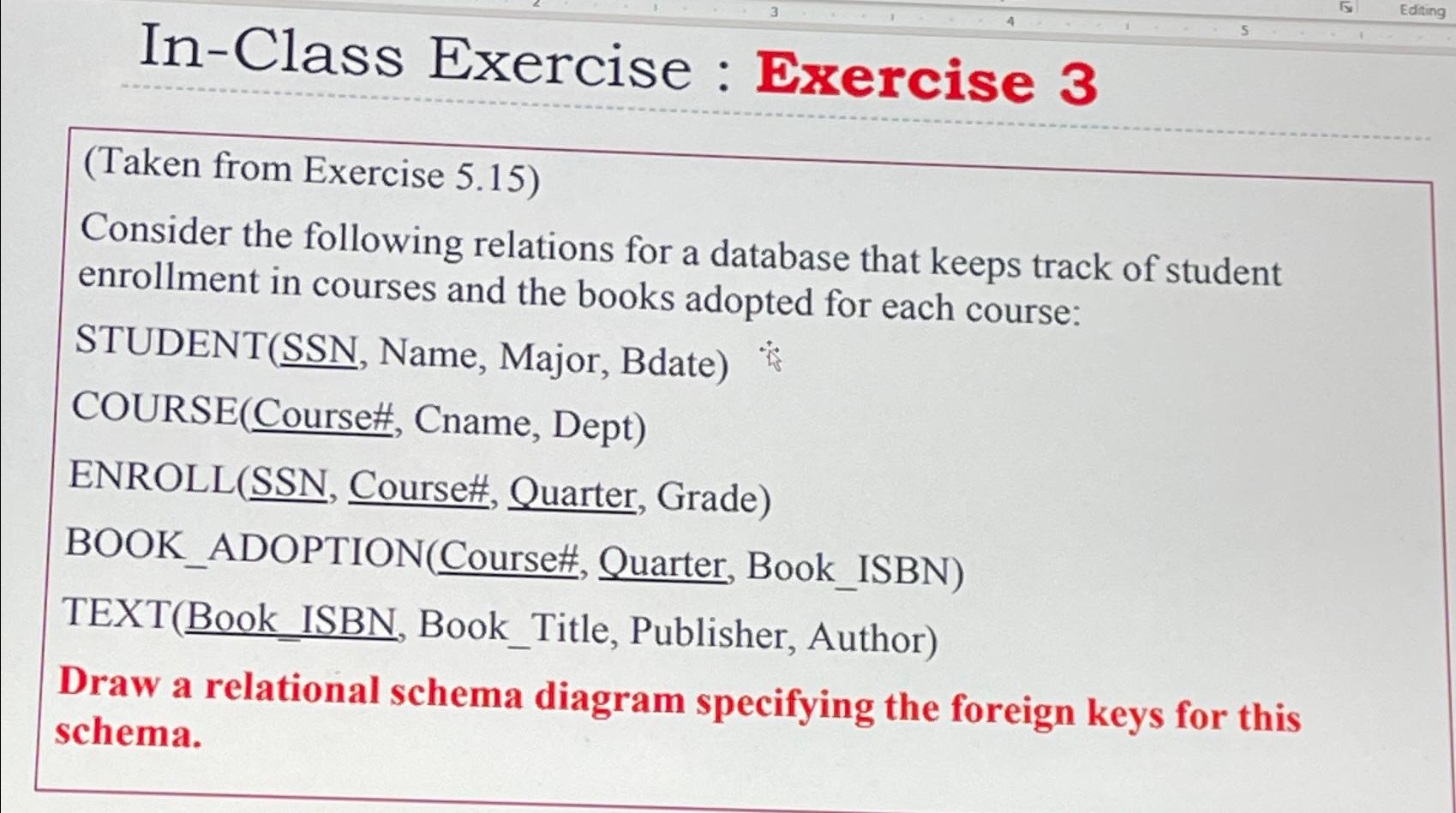 Solved In-Class Exercise : Exercise 3(Taken from Exercise | Chegg.com