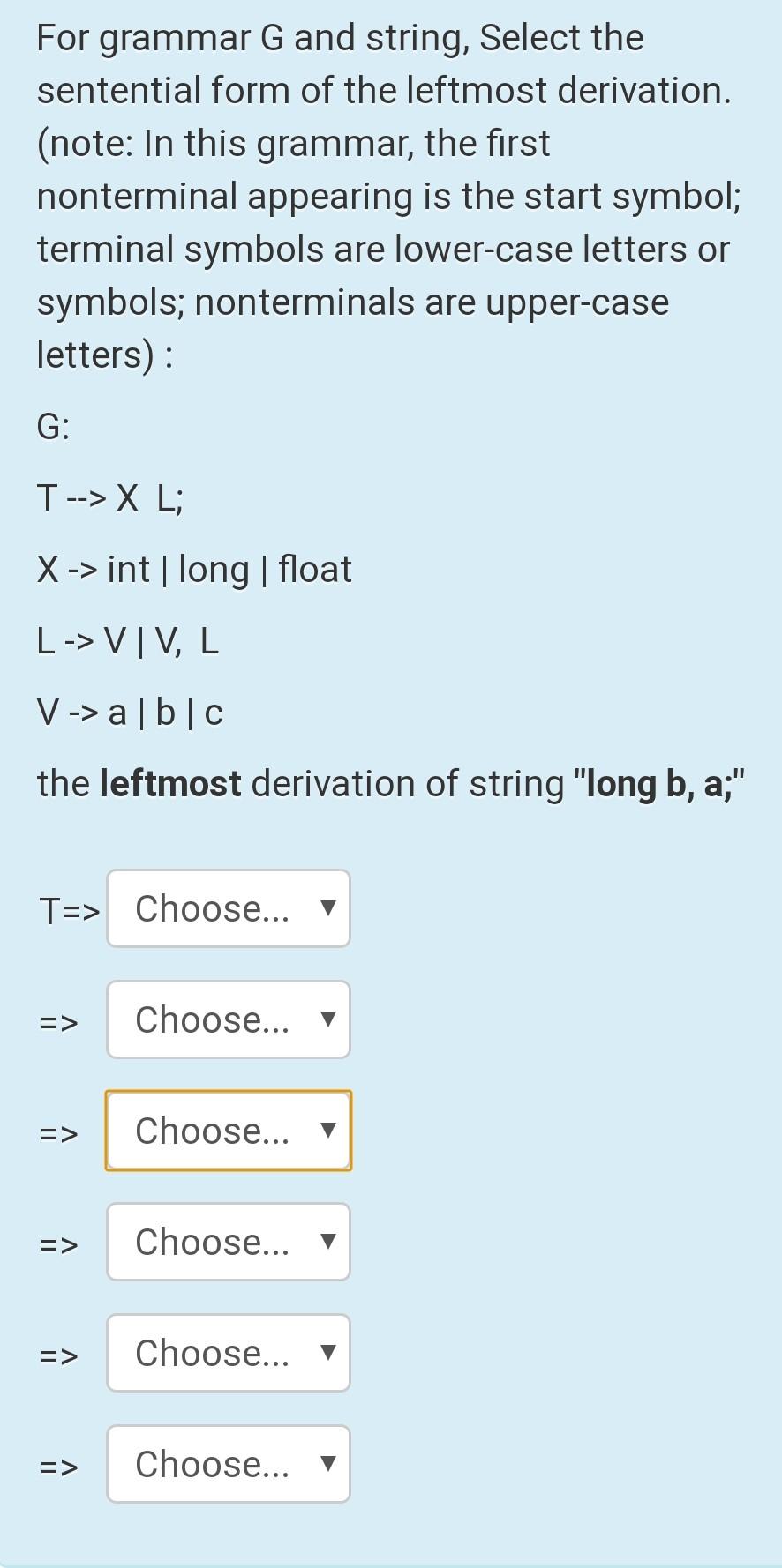 Solved For grammar G and string, Select the sentential form | Chegg.com