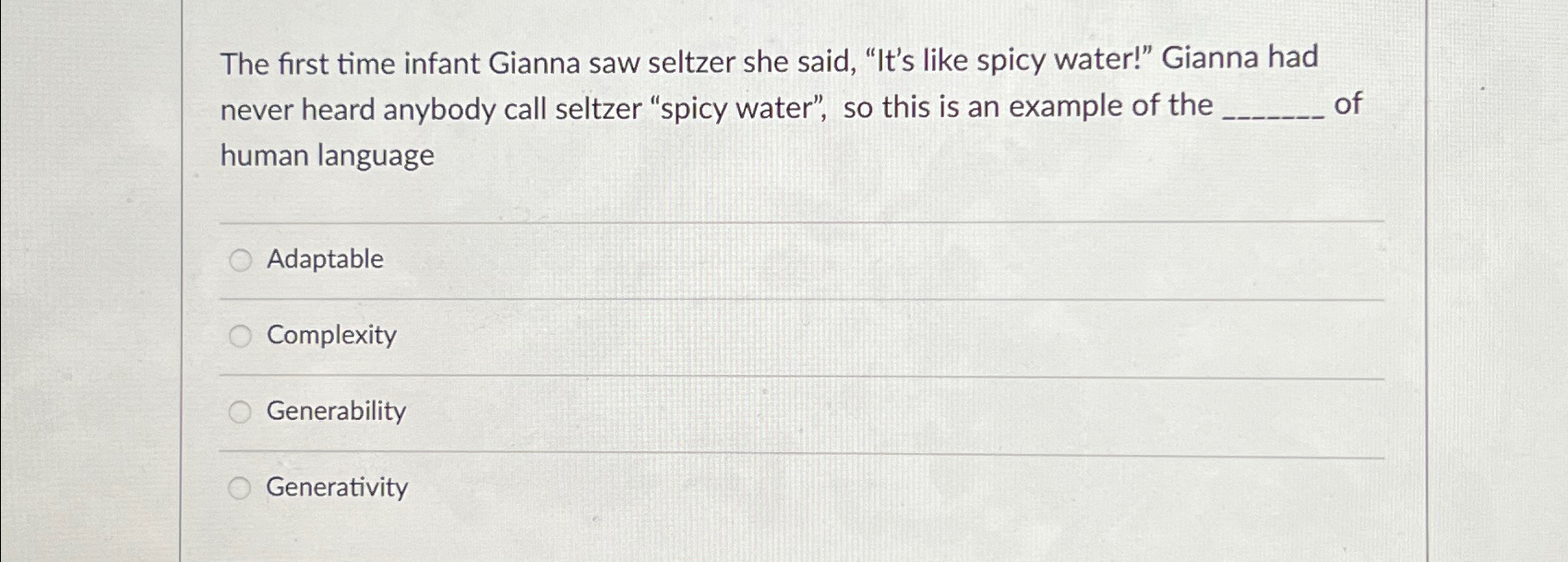 Solved The first time infant Gianna saw seltzer she said, | Chegg.com