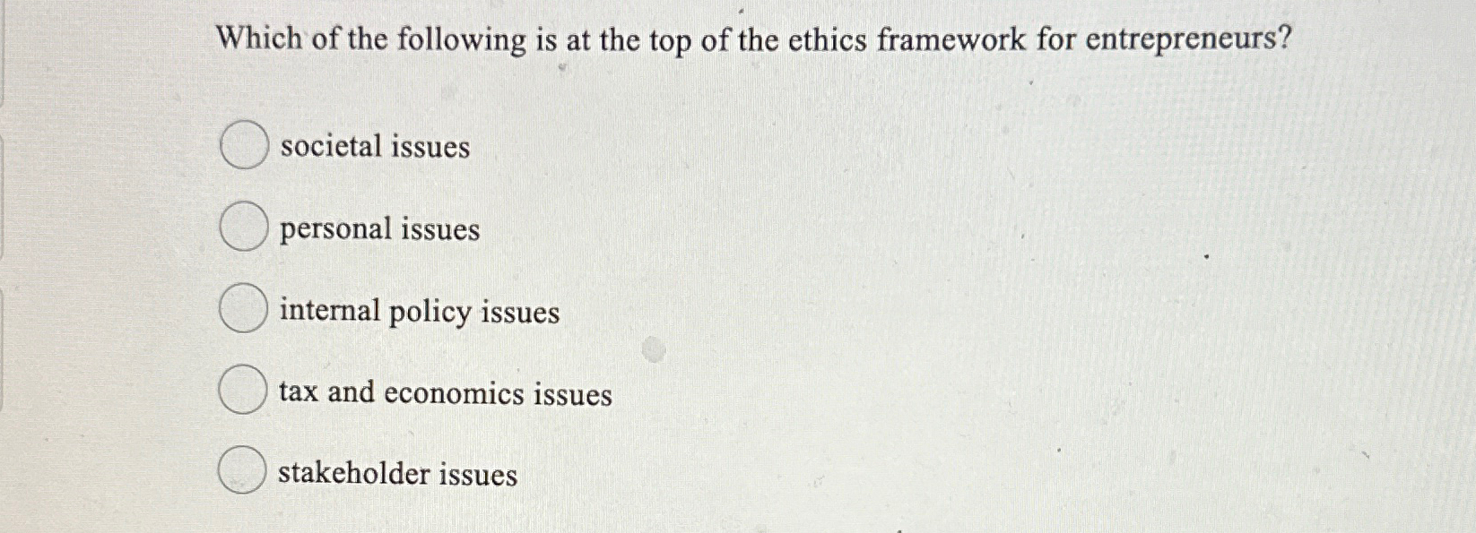 Solved Which of the following is at the top of the ethics | Chegg.com