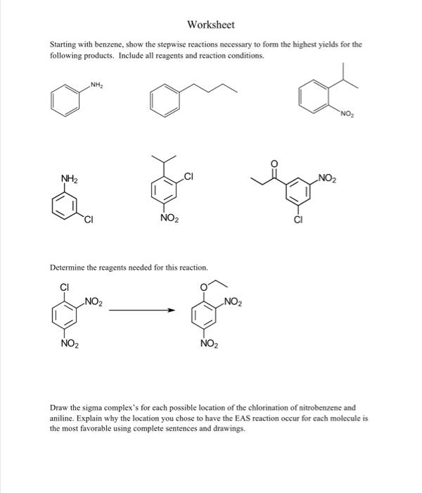 Solved Worksheet Starting with benzene, show the stepwise | Chegg.com