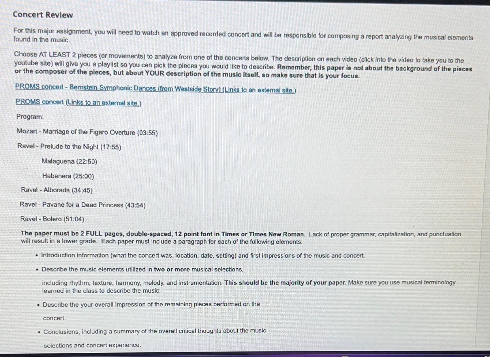 Concert ReviewFor this major assignment, you will | Chegg.com