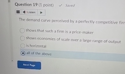 Solved Question 19 (1 ﻿point) ﻿SavedThe demand curve | Chegg.com