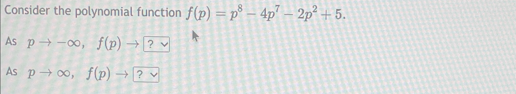 Solved Consider the polynomial function f(p)=p8-4p7-2p2+5As | Chegg.com