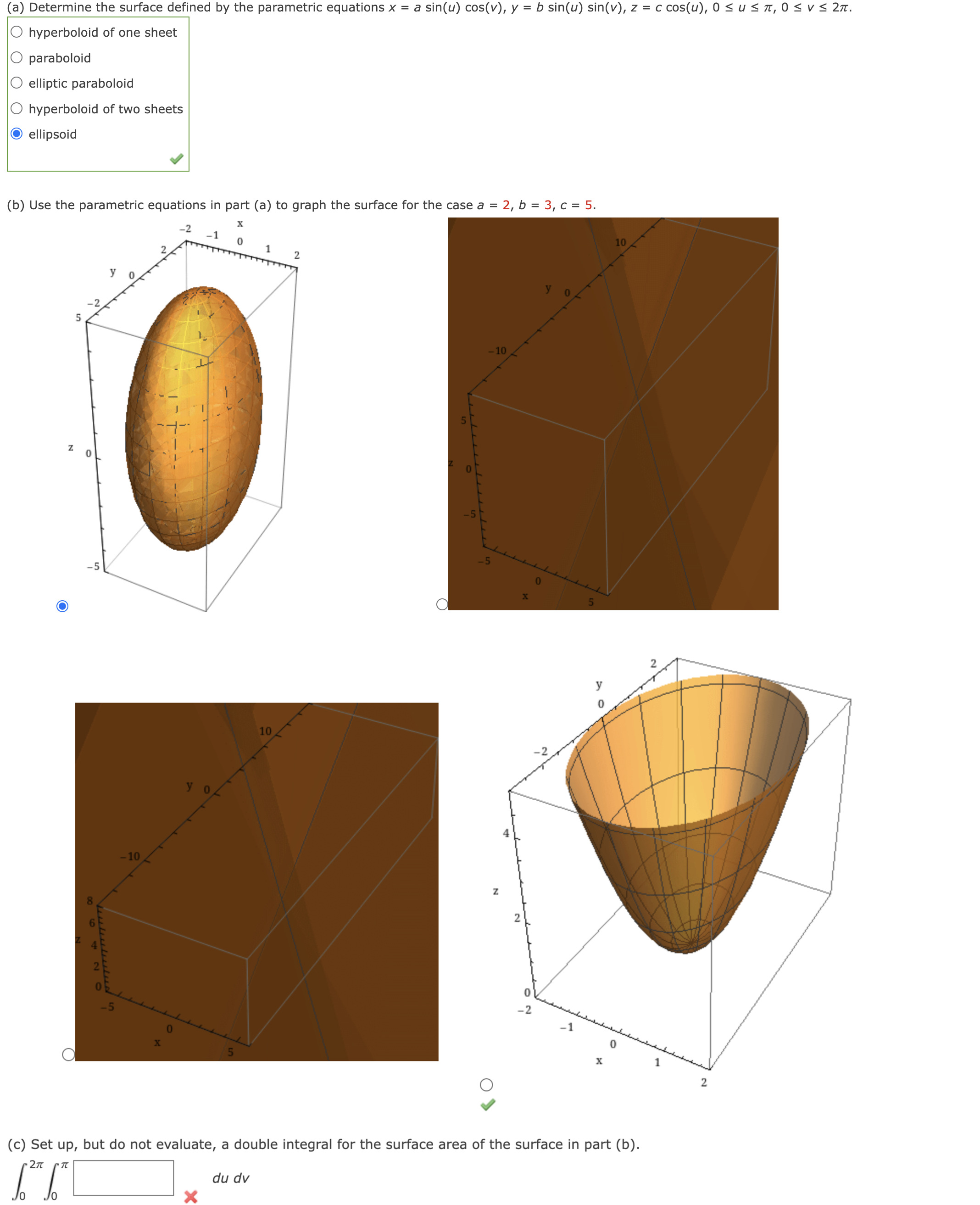 Solved hyperboloid of two sheets(b) ﻿Use the parametric | Chegg.com