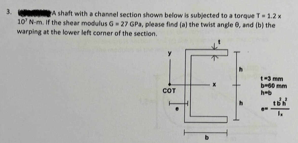 A shaft with a channel section shown below is | Chegg.com