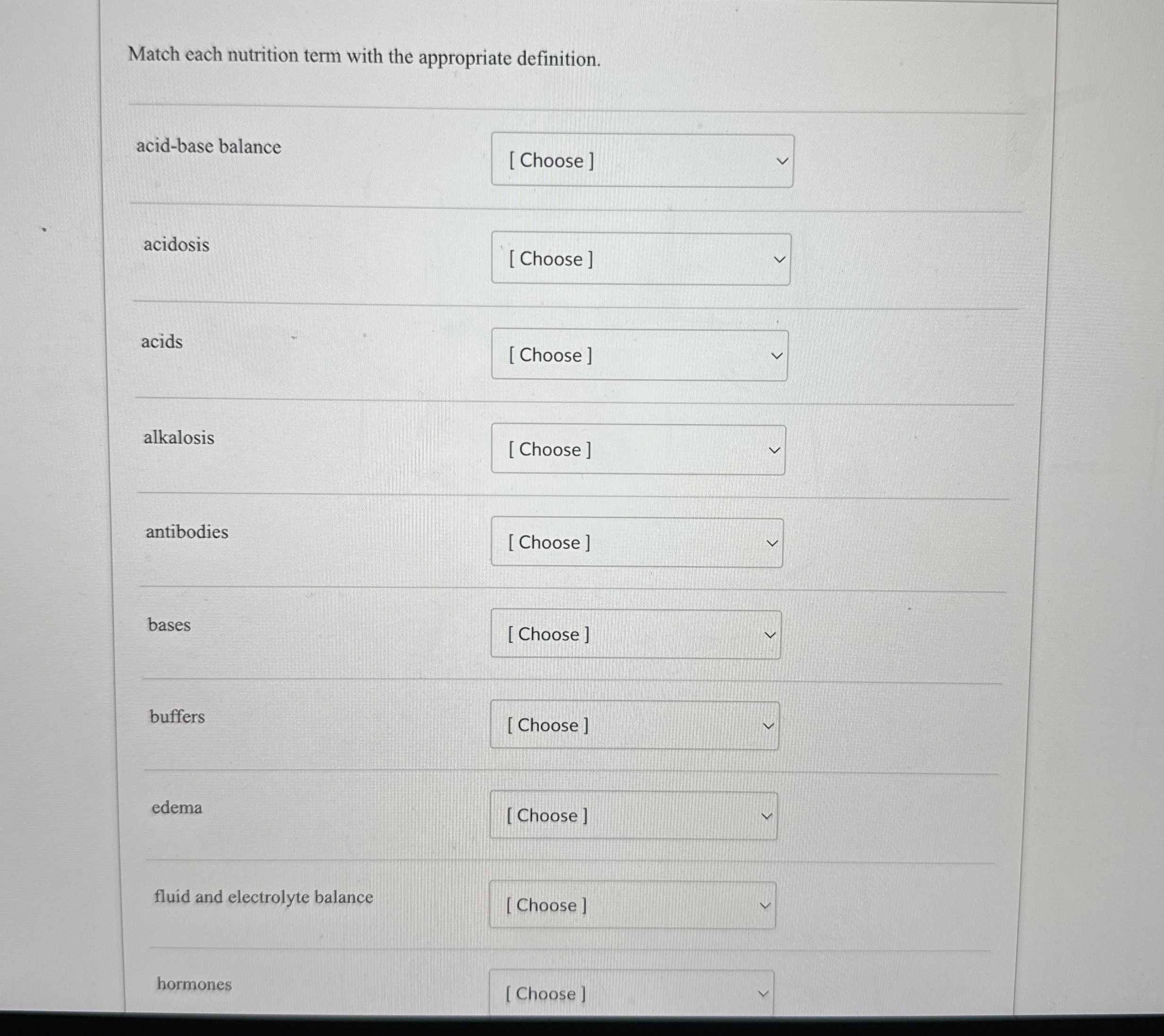 Solved Match each nutrition term with the appropriate | Chegg.com