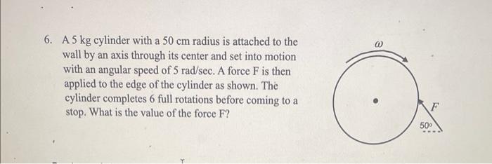 Solved 6. A 5 kg cylinder with a 50 cm radius is attached to | Chegg.com
