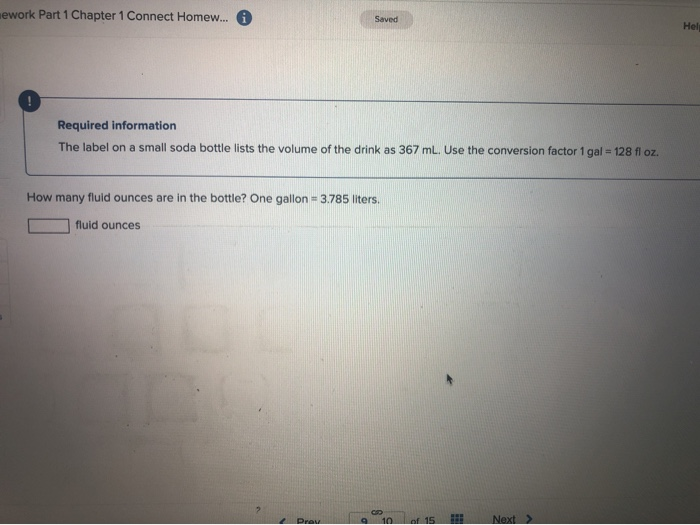 Solved mework Part 1 Chapter 1 Connect Homew... Saved Hel | Chegg.com