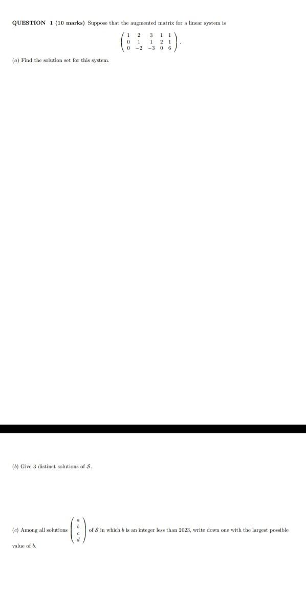 Solved QUESTION 1 (10 marks) Suppose that the augmented | Chegg.com