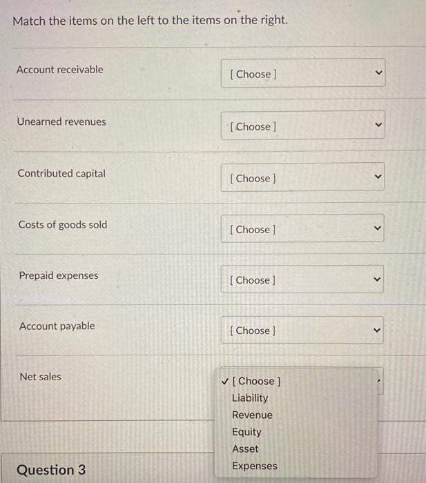 Solved Match the items on the left to the items on the | Chegg.com