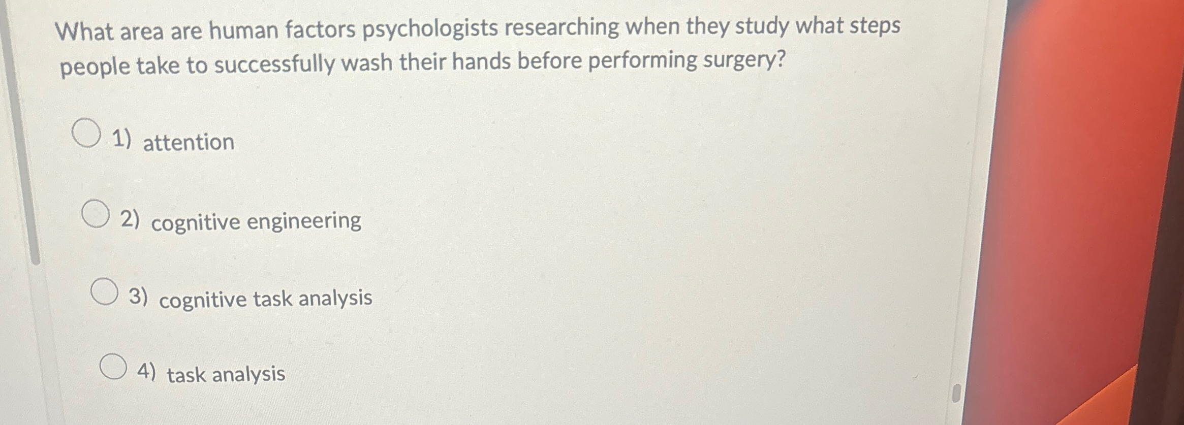 Solved What area are human factors psychologists researching | Chegg.com