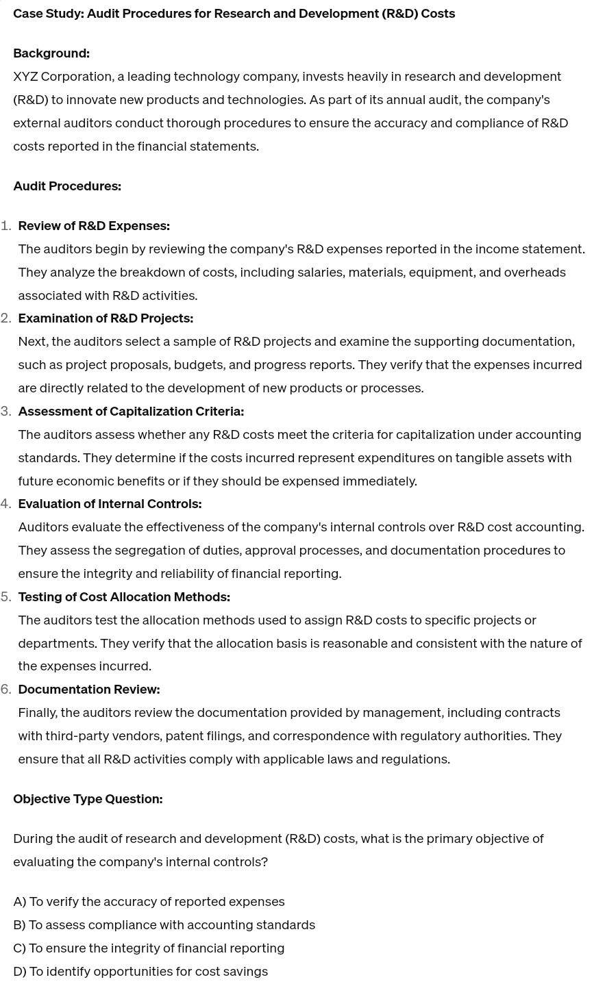 Solved Case Study: Audit Procedures for Research and | Chegg.com